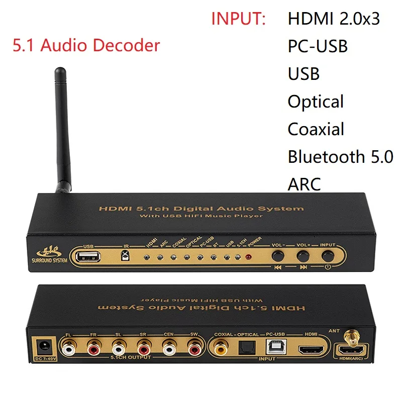 ⭐ 5.1CH Decodificador De Áudio Bluetooth 5.0 Receptor 4K60Hz HDMI 2.0 ...