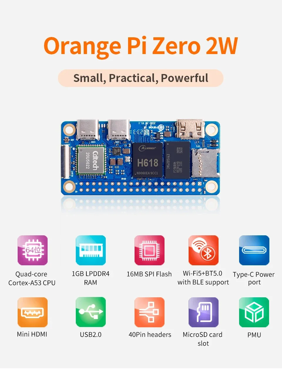 Laranja Pi Zero 2 W 4GB 2GB 1.5GB 1GB RAM DDR4 Allwinner H618 WiFi5 BT5 ...