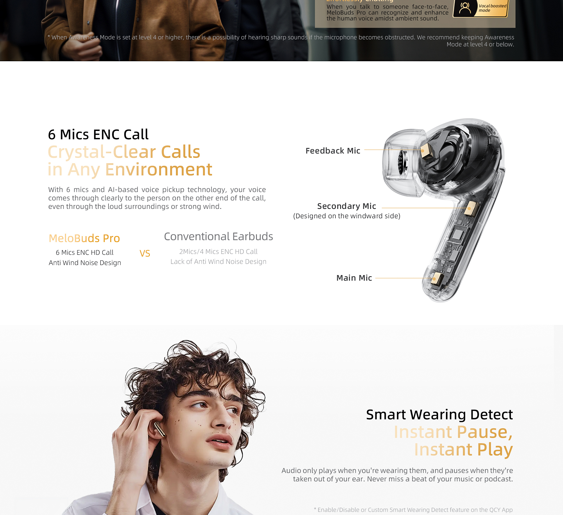 QCY HT08/MeloBuds Pro ANC Fones De Ouvido Sem Fio 46dB Híbrido Hi-Res ...