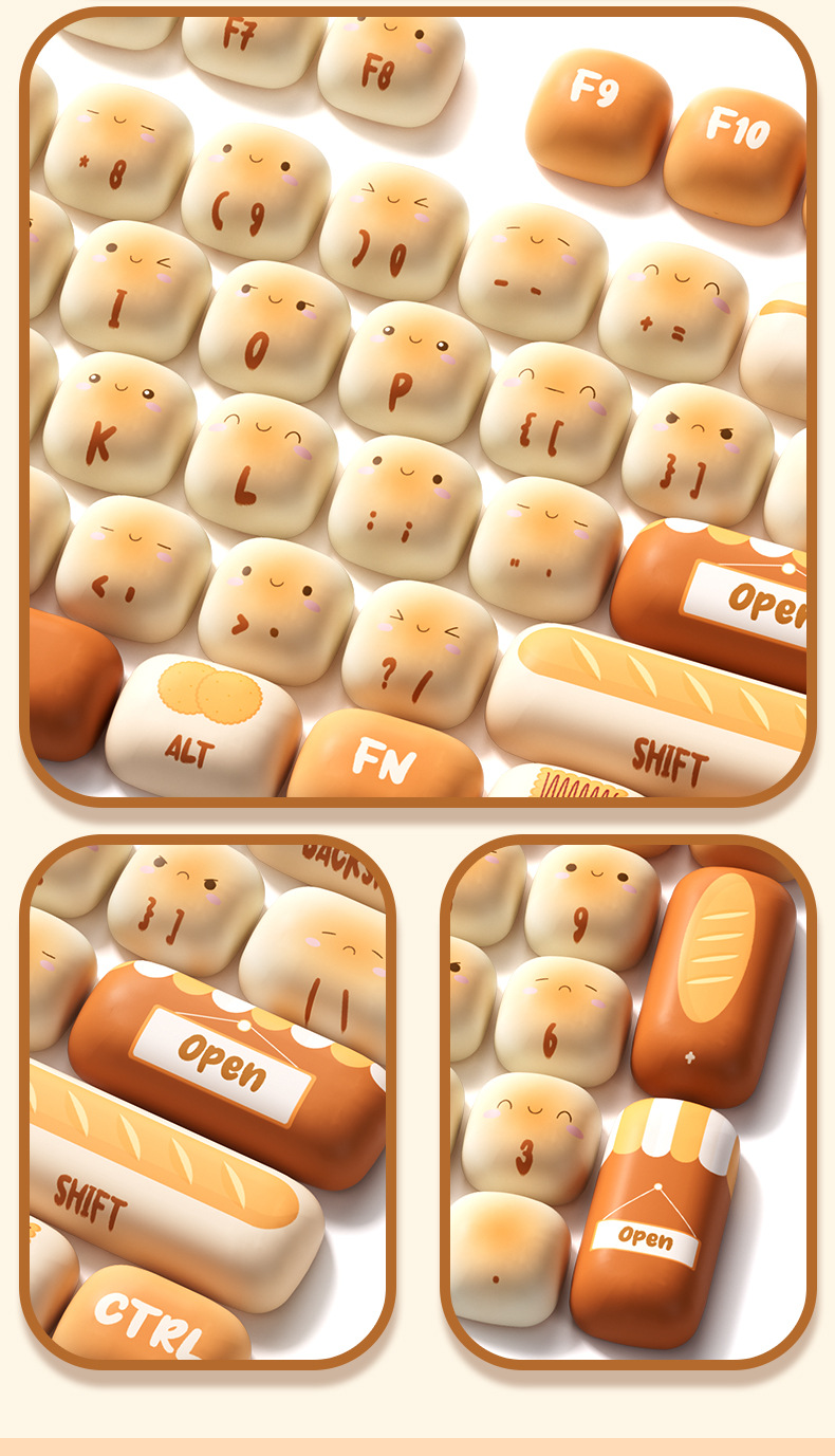 Keycap AKKO Mantou Paradise-Introdução MOG Bread Wonderland 138 Botões ...