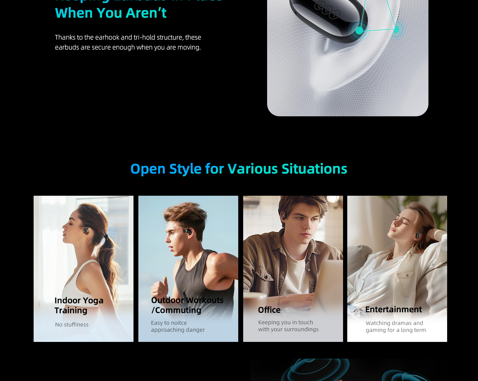 QCY T30/Crossky GTR2 Fone De Ouvido Aberto Sem Fio Bluetooth 5.4 Fones Bass Boost Conexão ...