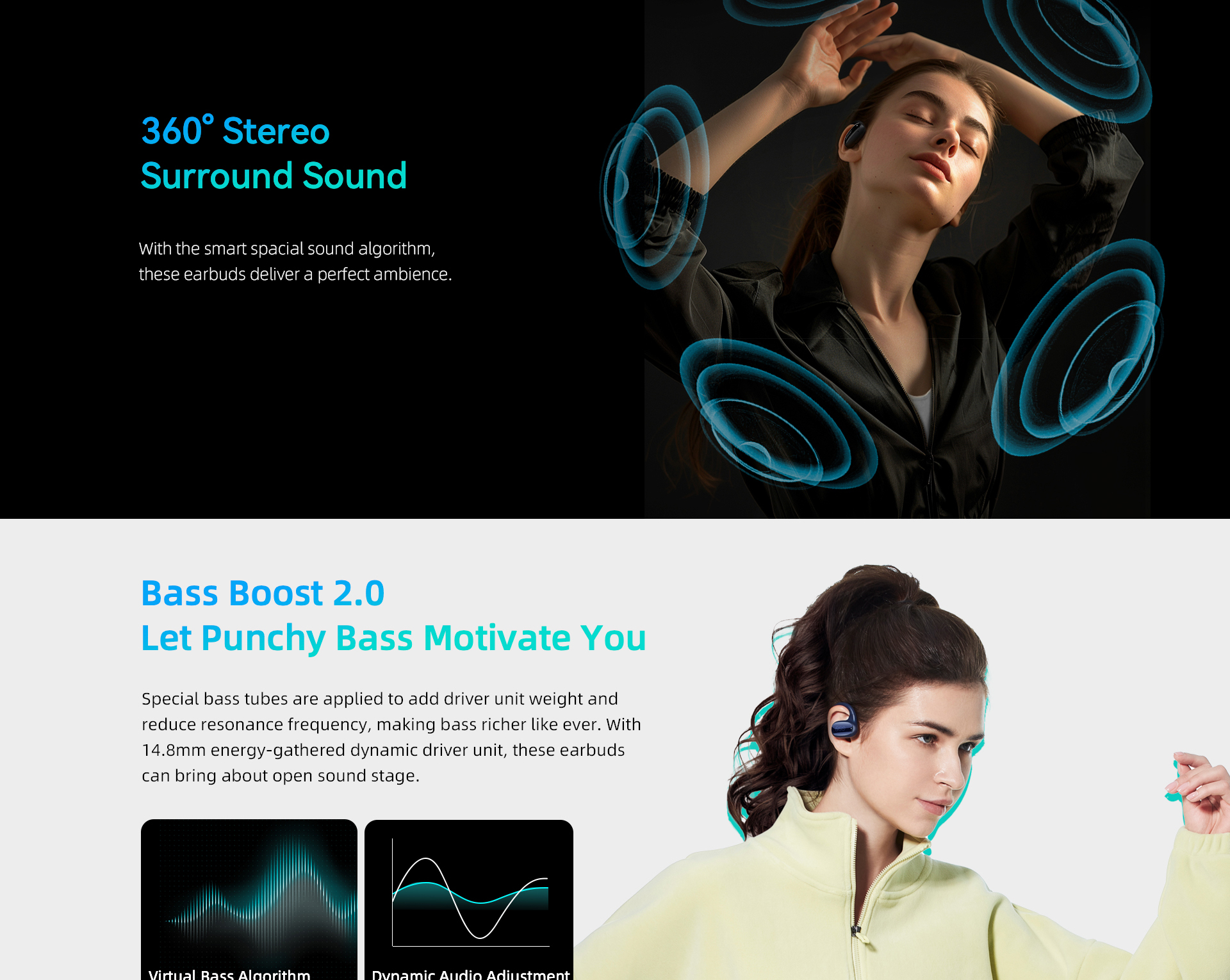 QCY T30/Crossky GTR2 Fone De Ouvido Aberto Sem Fio Bluetooth 5.4 Fones Bass Boost Conexão ...