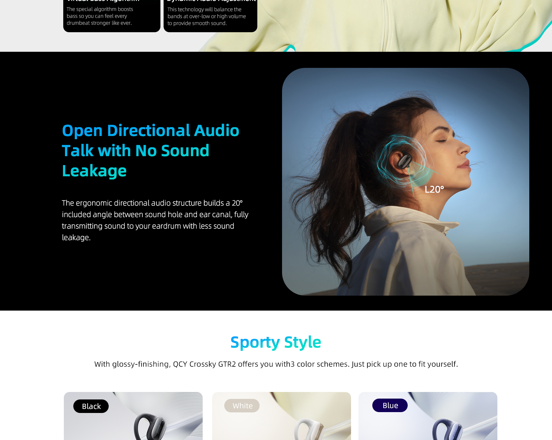 QCY T30/Crossky GTR2 Fone De Ouvido Aberto Sem Fio Bluetooth 5.4 Fones Bass Boost Conexão ...