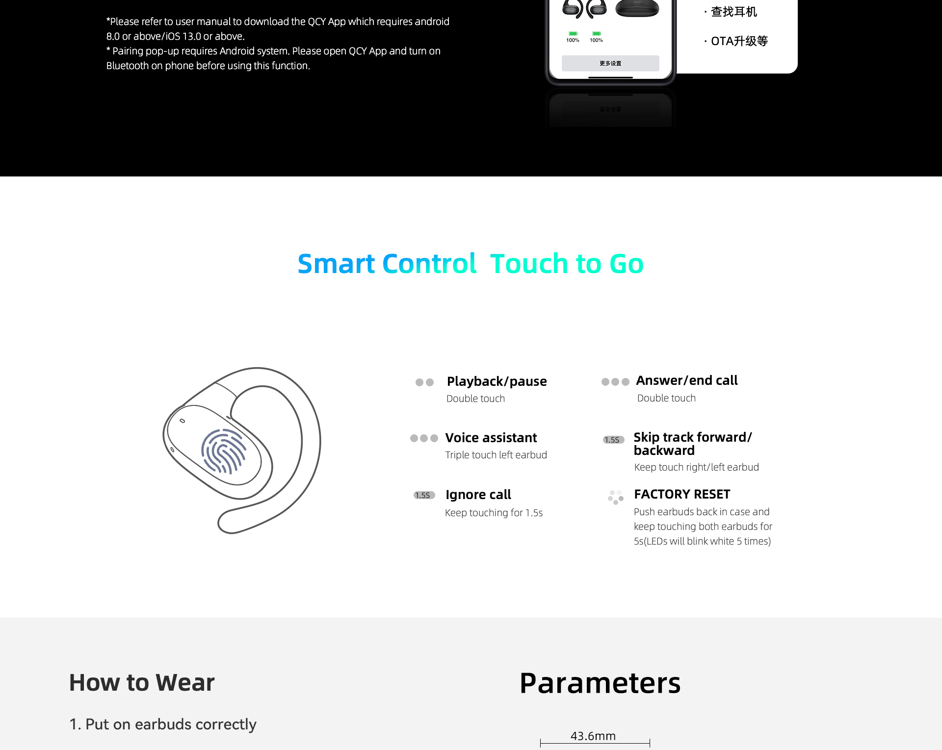 QCY T30/Crossky GTR2 Fone De Ouvido Aberto Sem Fio Bluetooth 5.4 Fones Bass Boost Conexão ...