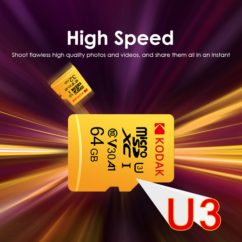 Cartão MicroSD KODAK Original 32GB-256GB U3 V30-Para Câmeras E ...