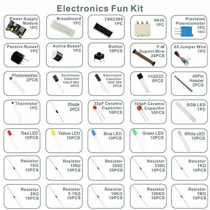 Kit De Componentes Eletrônicos Pacote Starter Projeto DIY Para Arduino ...