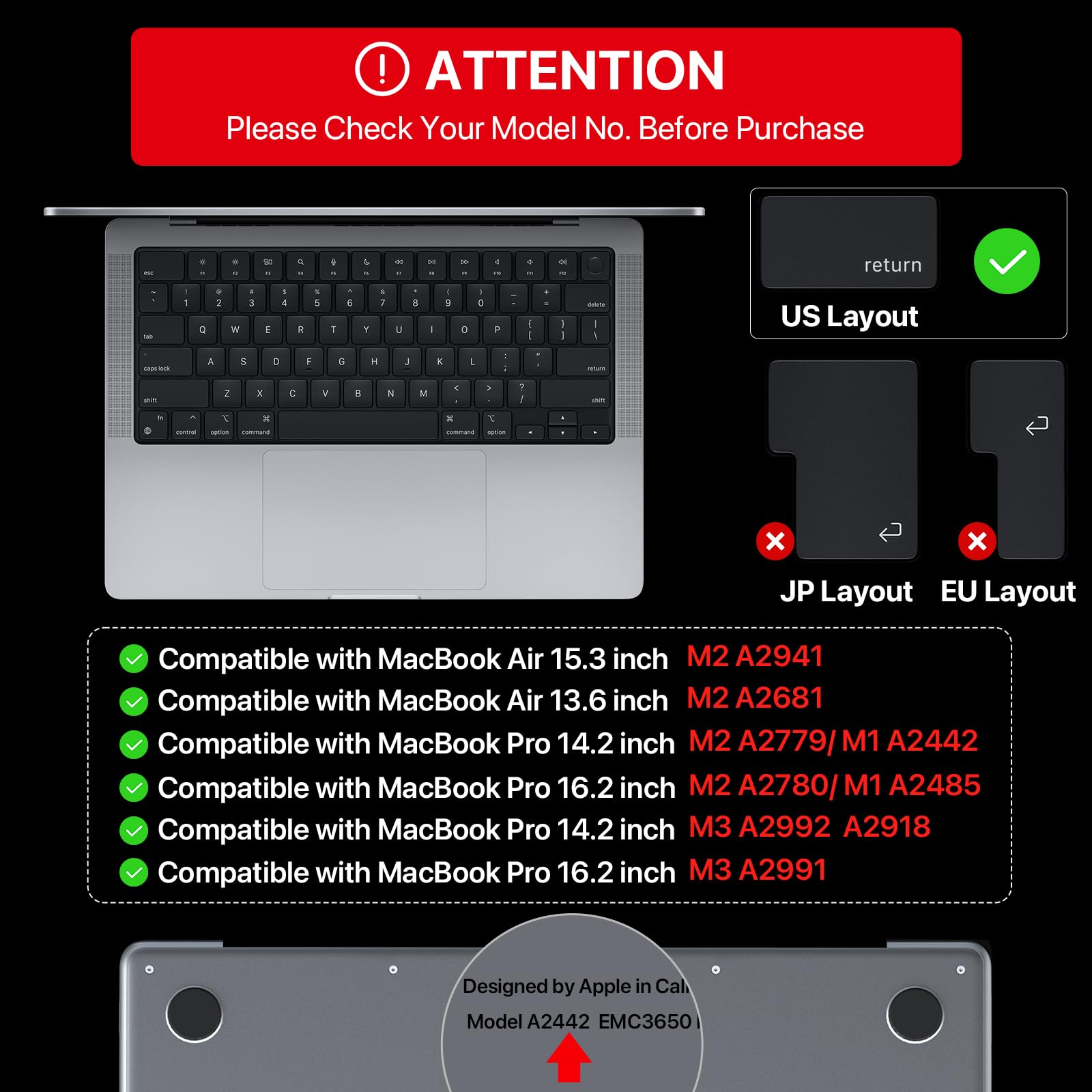 Capa De Teclado Ultrafina Com Layout Americano Para M1/M2/M3 MacBook ...