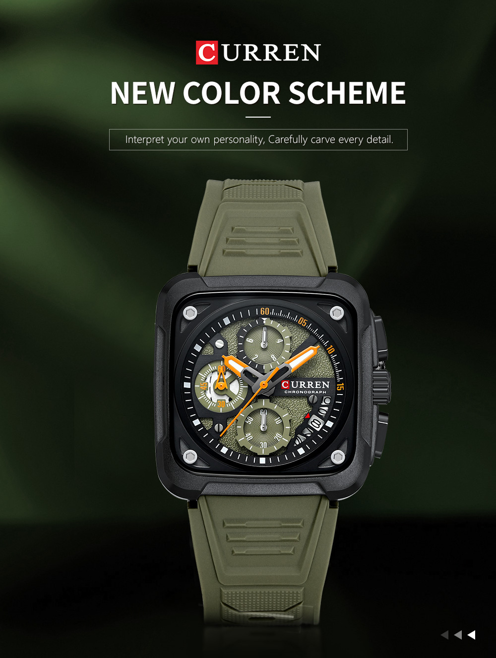 Relógio Masculino CURREN Marca Original Genuíno Multifuncional Quadrado Cronógrafo Mostrador ...