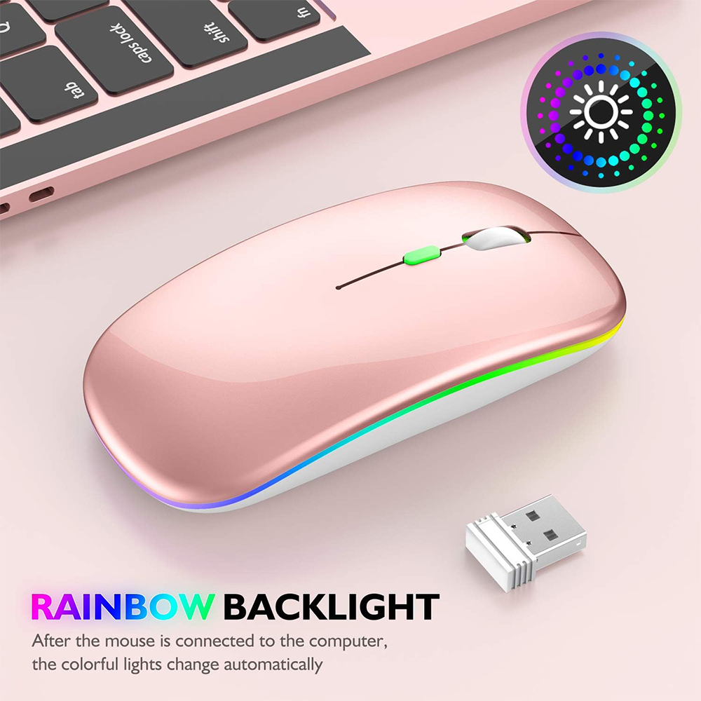 Novo mouse sem fio recarregável ultrafino com luz LED de 2,4 GHz e Bluetooth 5.2 silencioso para ...