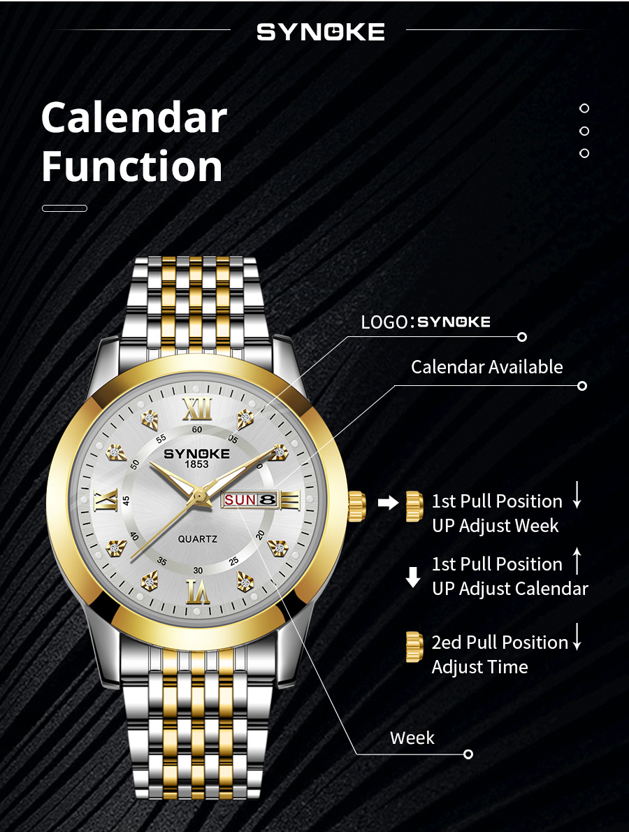 SYNOKE Relógio Masculino Original De Aço Inoxidável Multifuncional ...