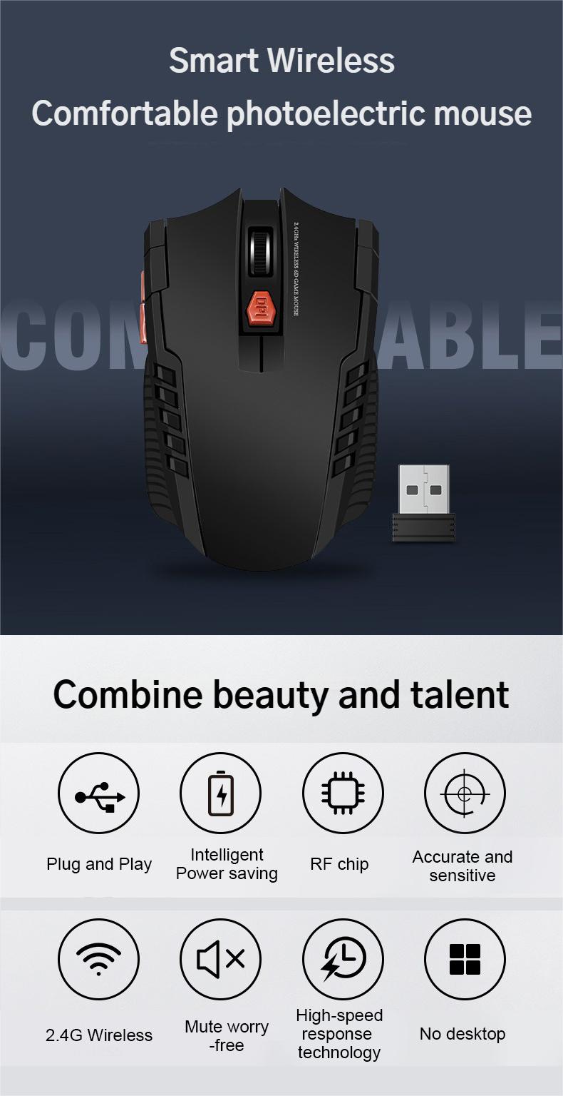 Mouse Mecânico 2.4G Para Jogos , 1000/1200/1600 Ergonômico DPI De 3 ...