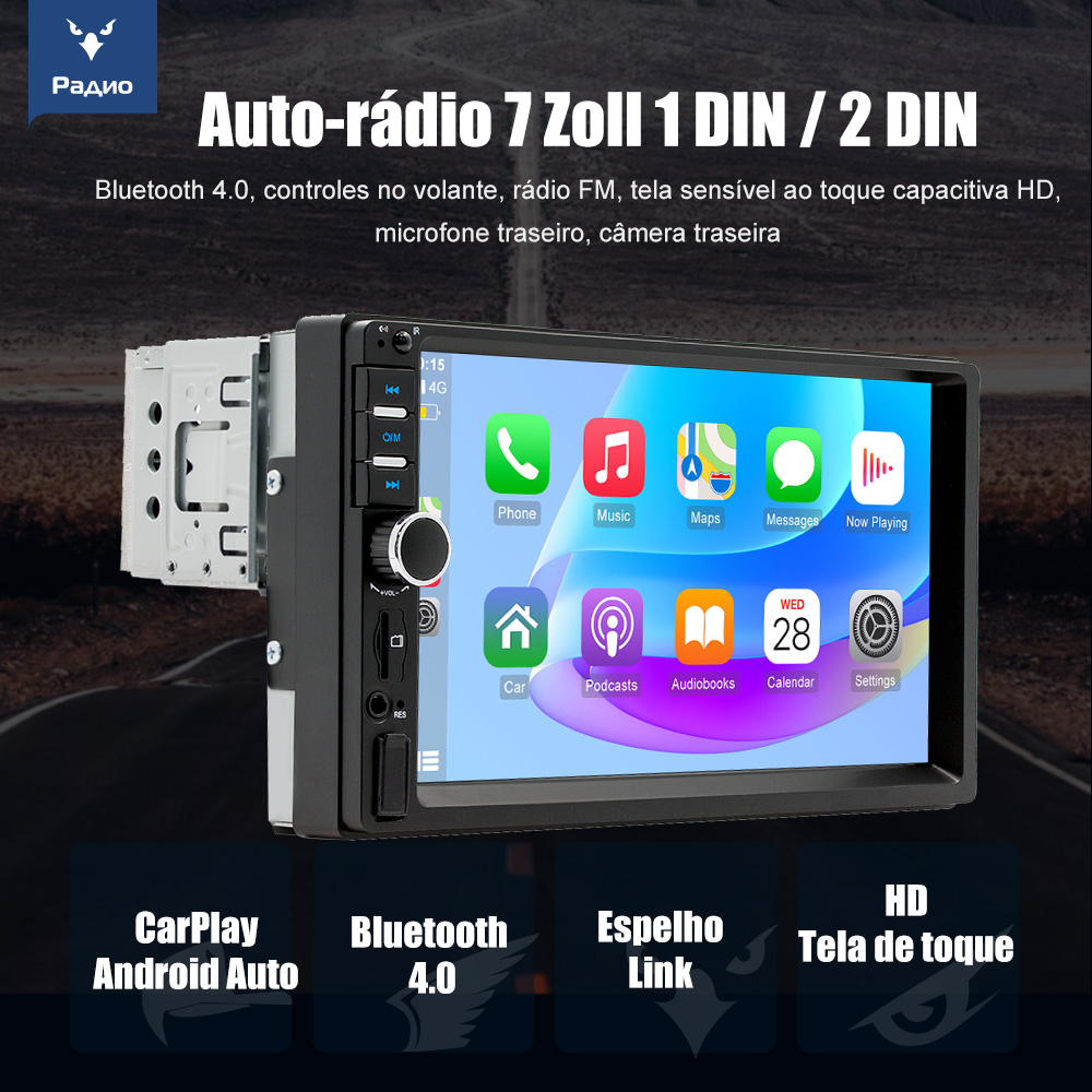 ESSGOO 1Din Rádio Para Carro 7 Polegadas Carplay E Android Tela De Toque Automática MP5 Mirror ...