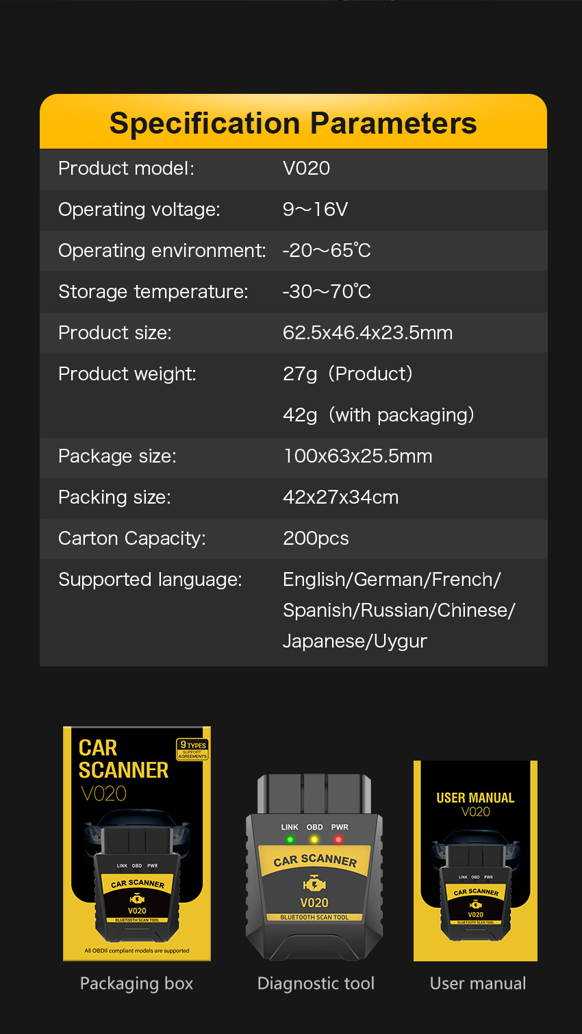V020 Bluetooth 4.0 Ler Scanner De Carro Para IOS/Android elm327 Códigos De Erro Do Motor Código ...