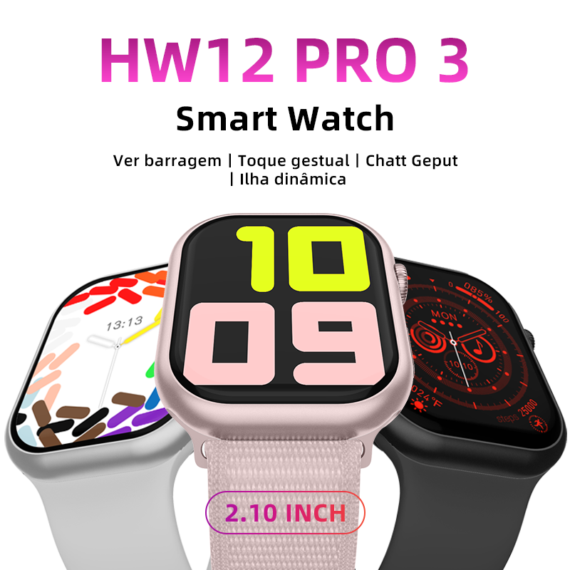 HW12 PRO 3 Relógio Inteligente ChatGPT Série 10 Gesto Toque NFC Bluetooth Chamada Música Esporte ...