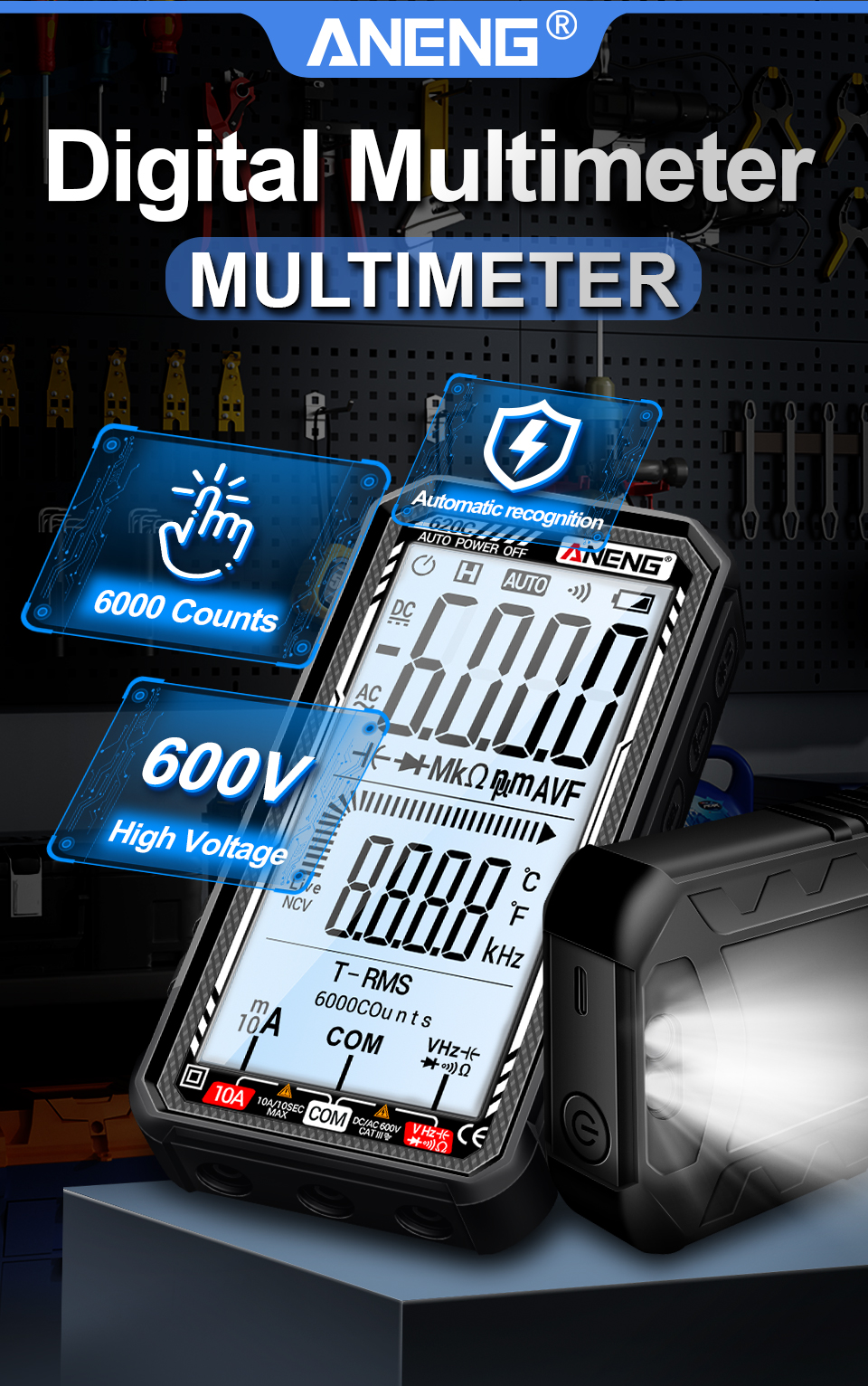 ANENG 620C Multímetros Digitais Integrados De Bateria De Lítio 6000 ...