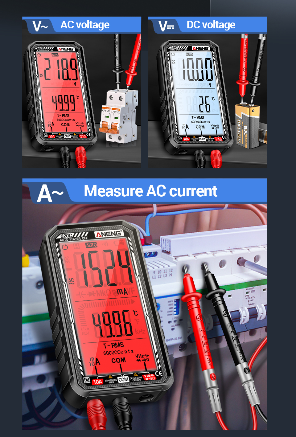 ANENG 620C Multímetros Digitais Integrados De Bateria De Lítio 6000 ...