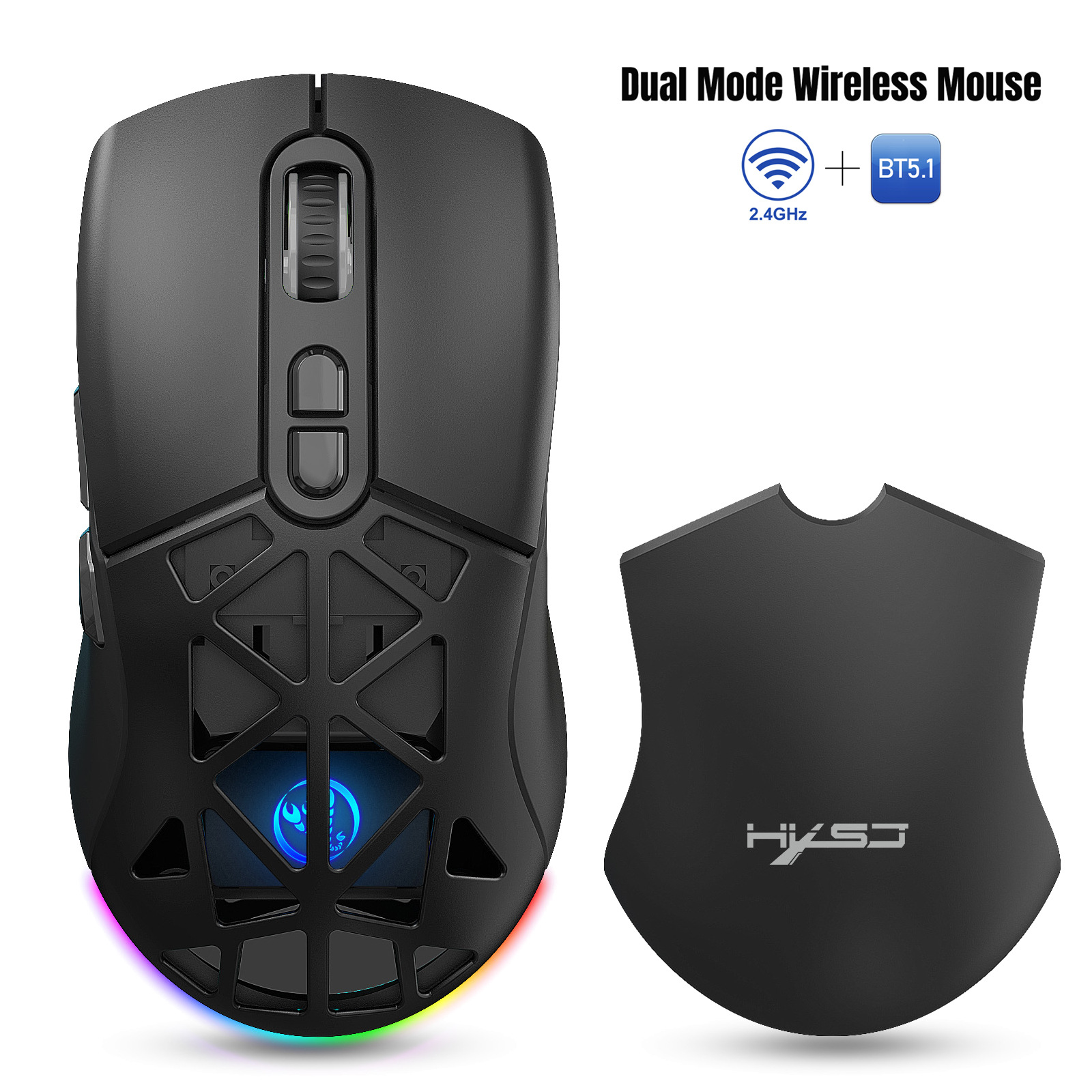 HXSJ Mouse Com Luz De Fundo RGB Sem Fio Recarregável 4800dpi De Modo ...
