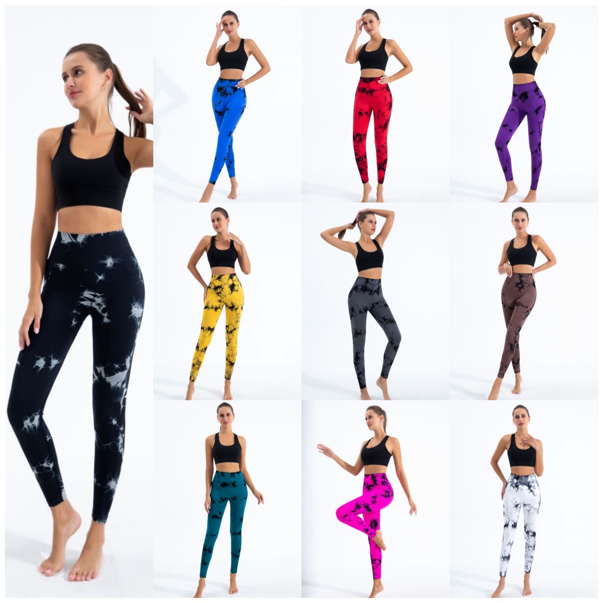 Calças De Ioga Tie Dye Sem Costura Leggings Esportivos Super Elásticos