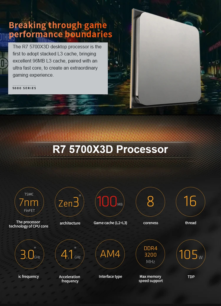 Processador De Jogos R7 5700X3D B2 8 Núcleos 4.1 Ghz 7NM CPU Soquete AM4 Para AMD Ryzen | Shopee ...