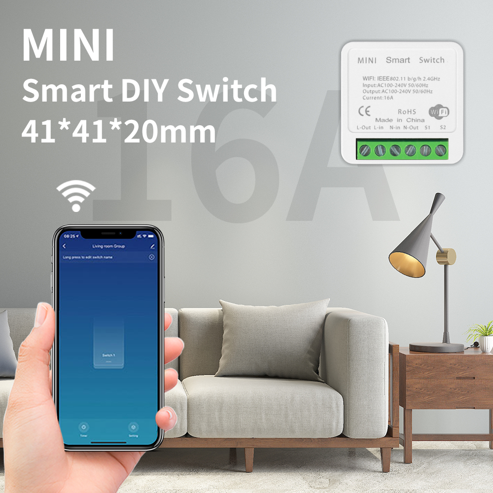 Wifi 16A Mini Interruptor DIY Luz Circuito Disjuntor Inteligente 2 Vias ...
