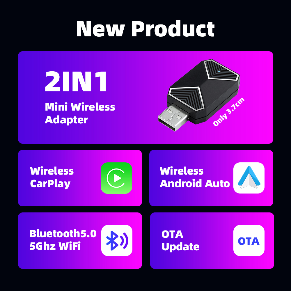 Adaptador Carplay Sem Fio 2 Em 1 Android Auto USB Play & Plug Quad-core ...