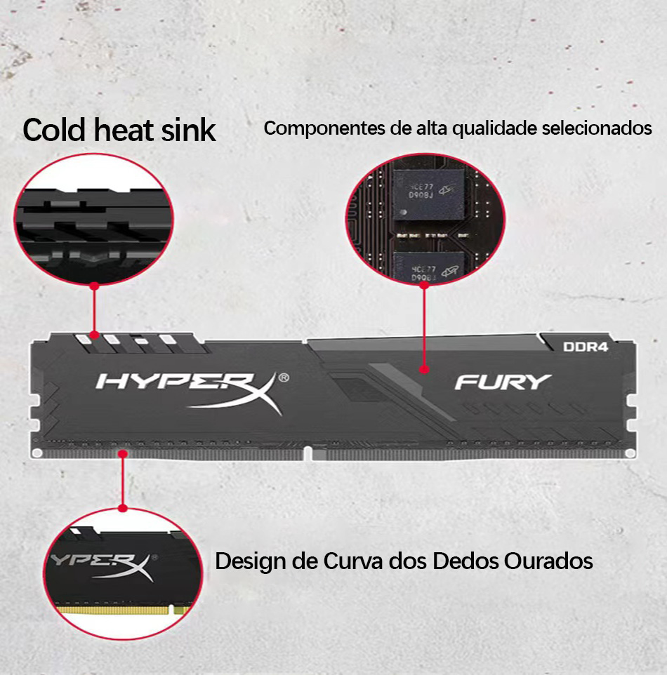 Kingston HyperX FURY DDR3 DDR4 8GB 16GB 1600MHZ 2400MHZ 2666MHz Memória RAM 288Pinos Jogos De ...