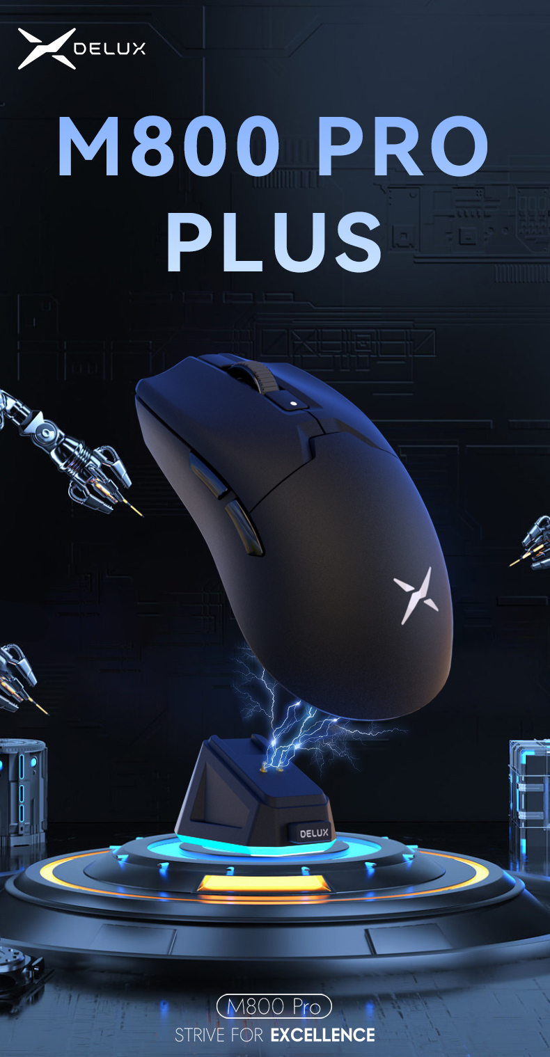 DELUX M800PRO PLUS PAW3395 8000Hz Recarregável 400mAh Até 26000 DPI Leve 57g Botões Programáveis ...