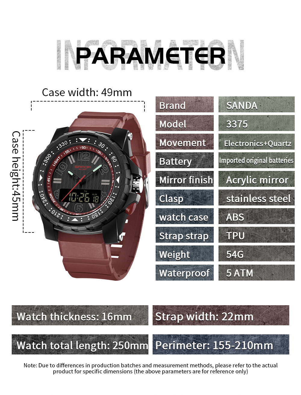 SANDA 3375 Moda Luxo Masculino Relógio Eletrônico De Quartzo Esportes ...