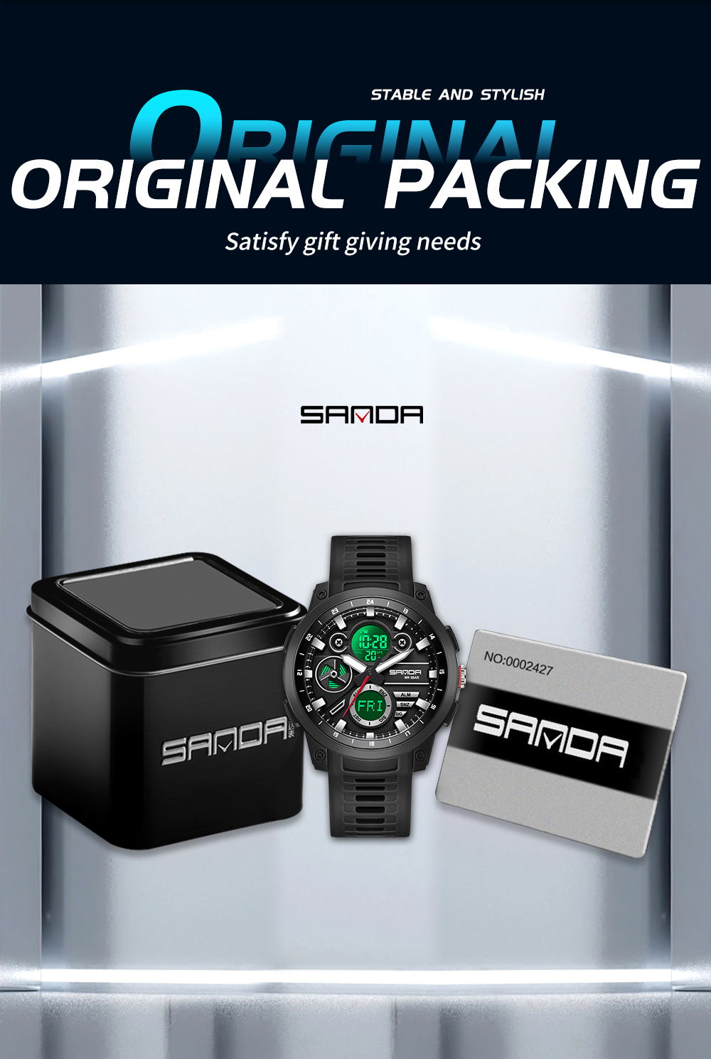 SANDA 3379 Novo Relógio Eletrônico Masculino Casual Elegante Com Tela ...