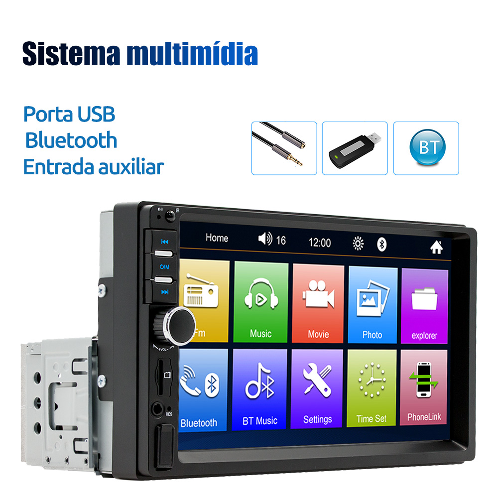 ESSGOO 7018B Bluetooth Carro MP5 Multimídia Centro 7 Polegada Tela De Toque USB/TF/AUX FM ...