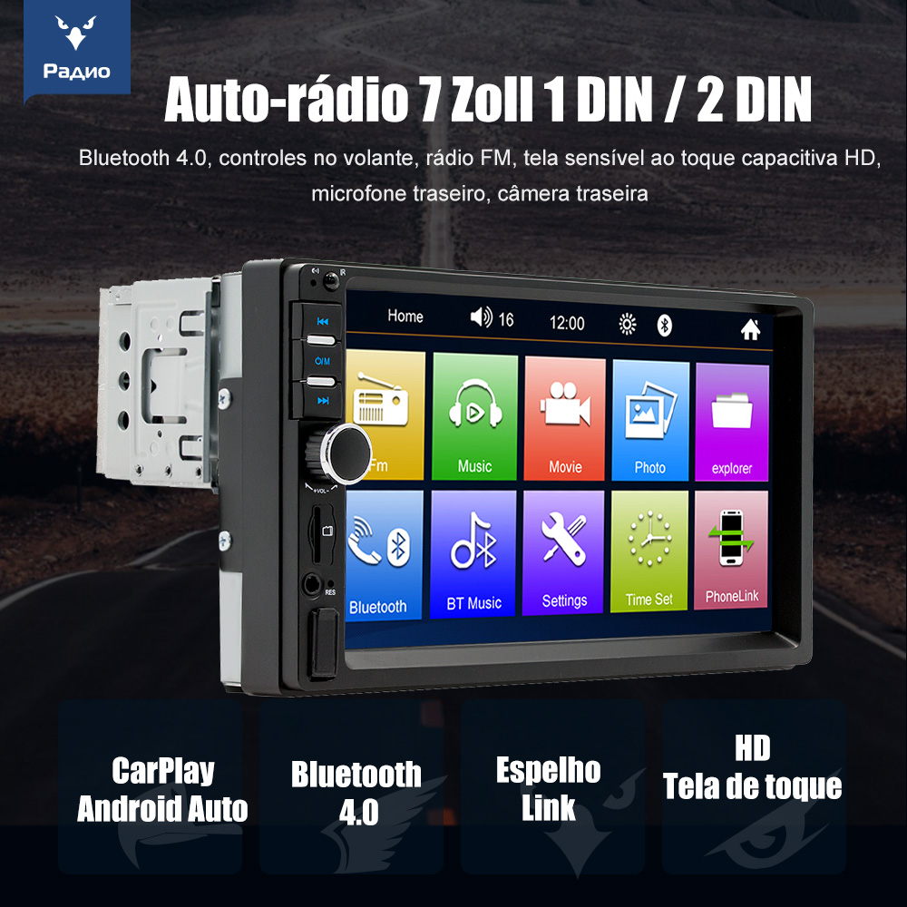 ESSGOO Rádio Do Carro 7018B HD 7 " Tela De Toque Bluetooth Estéreo 1 Din/2 Universal MP5 Player ...