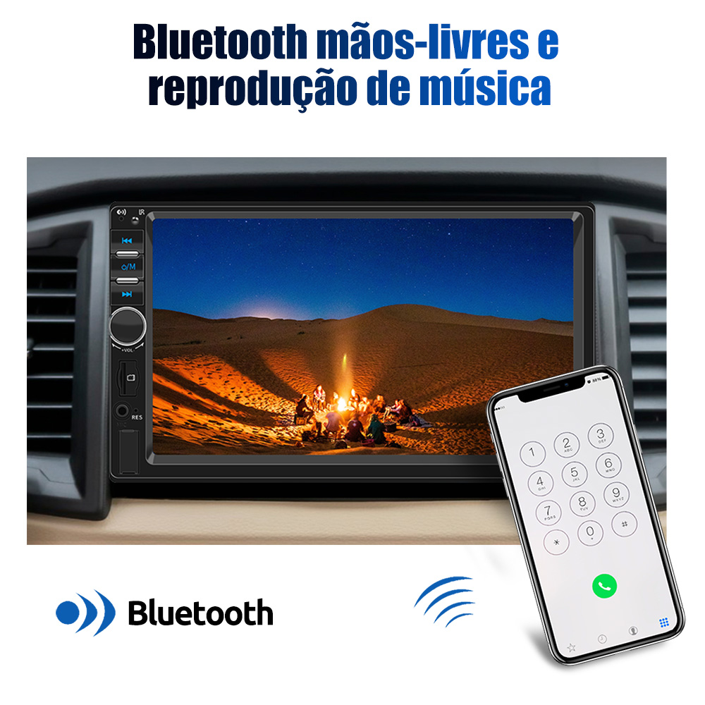 ESSGOO Central Multimídia MP5 Automotiva Bluetooth 1 Din USB/AUX/TF 7 Polegadas Com Mirrorlink ...