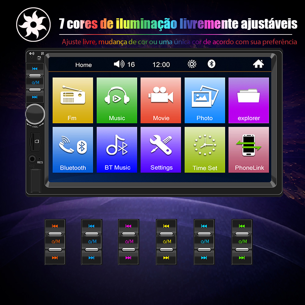 ESSGOO Central Multimídia MP5 Automotiva Bluetooth 1 Din USB/AUX/TF 7 Polegadas Com Mirrorlink ...