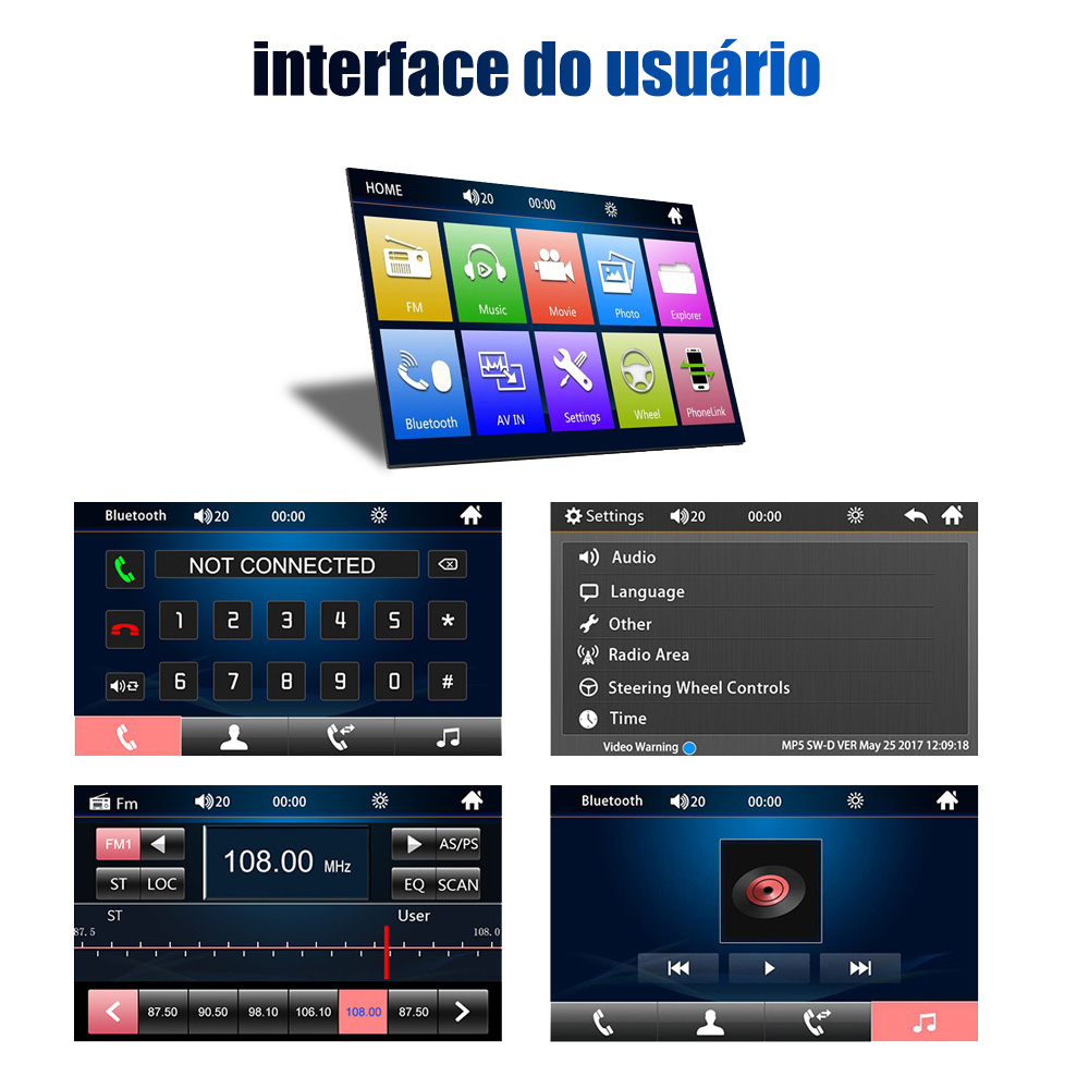 [Envio de São Paulo] ESSGOO 1 din 2 Modelo Universal Rádio Para Carro Bluetooth 7 Polegadas ...