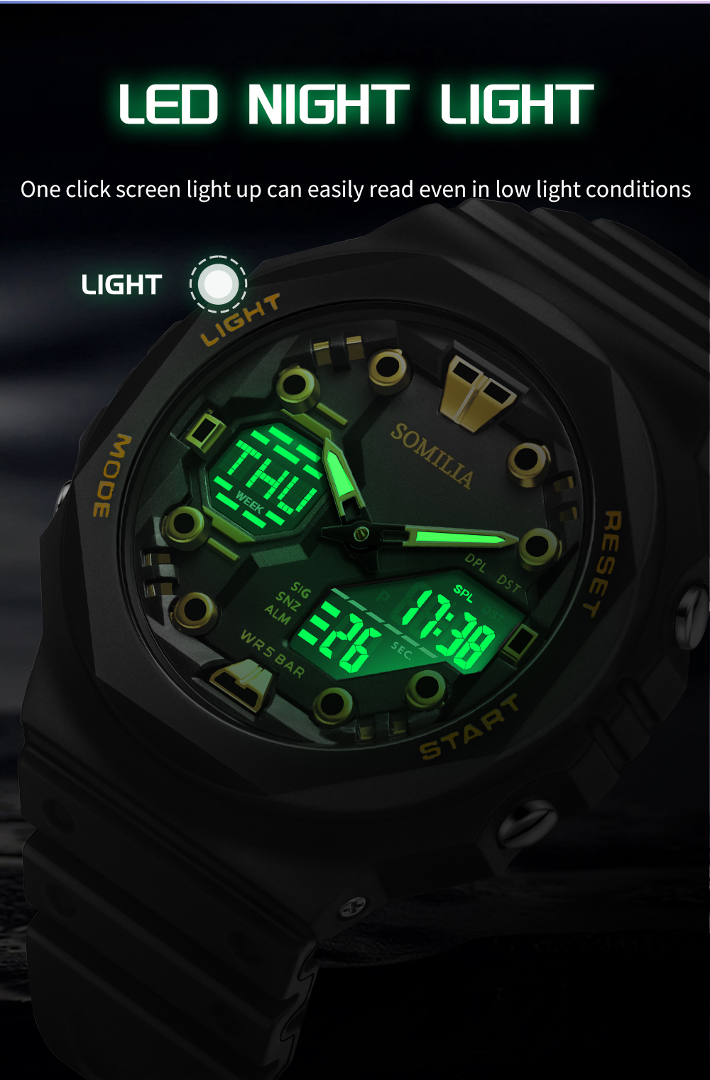 SANDA 6200 Estilo Digital Men Watch Contagem Regressiva Cronômetro LED ...
