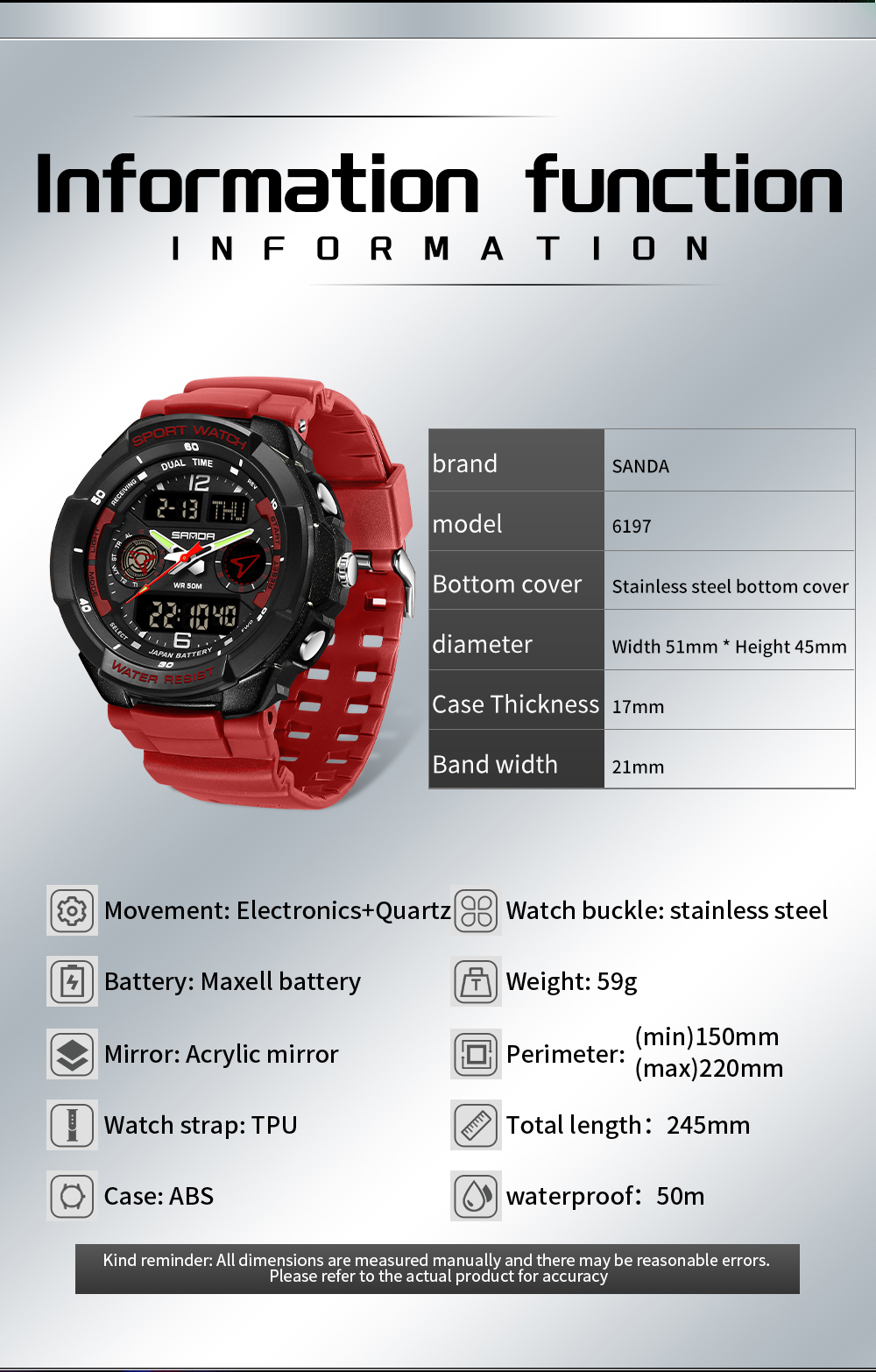 SANDA Marca 6197 Relógio Eletrônico Masculino Versão Coreana Esportes ...
