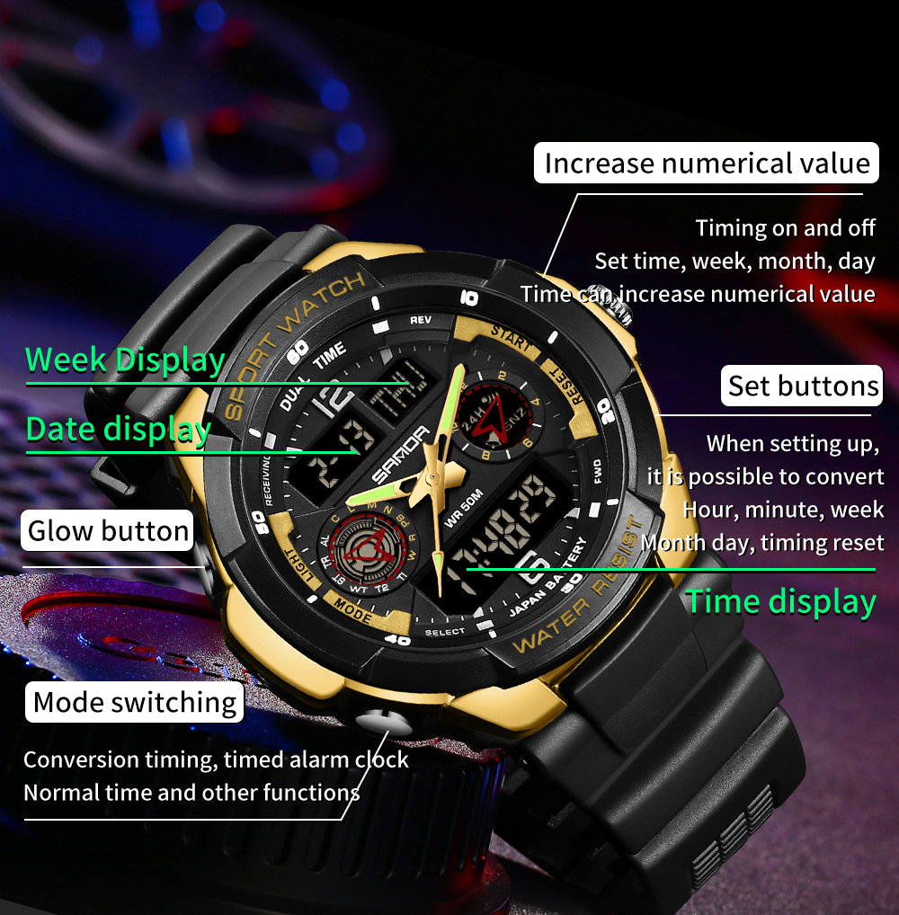 SANDA Marca 6197 Relógio Eletrônico Masculino Versão Coreana Esportes ...