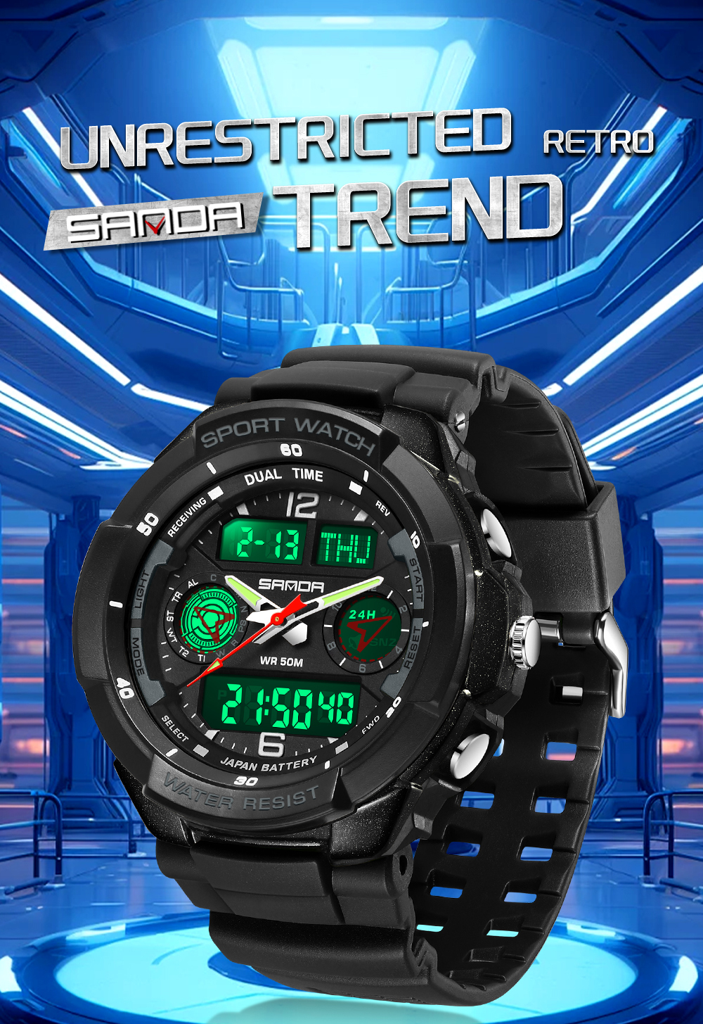 SANDA Marca 6197 Relógio Eletrônico Masculino Versão Coreana Esportes ...