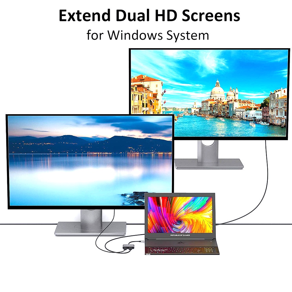 Adaptador Tipo C Para HDMI Duplo 2 Em 1 Type-HUB 4K Dois Monitores ...