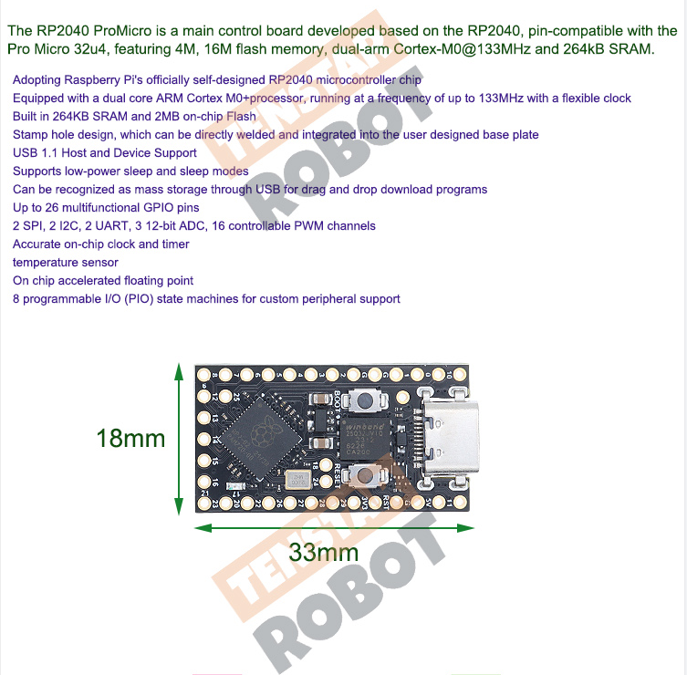 Placa De Desenvolvimento RP2040 Pro Micro Raspberry PI PICO Dual-Core ...