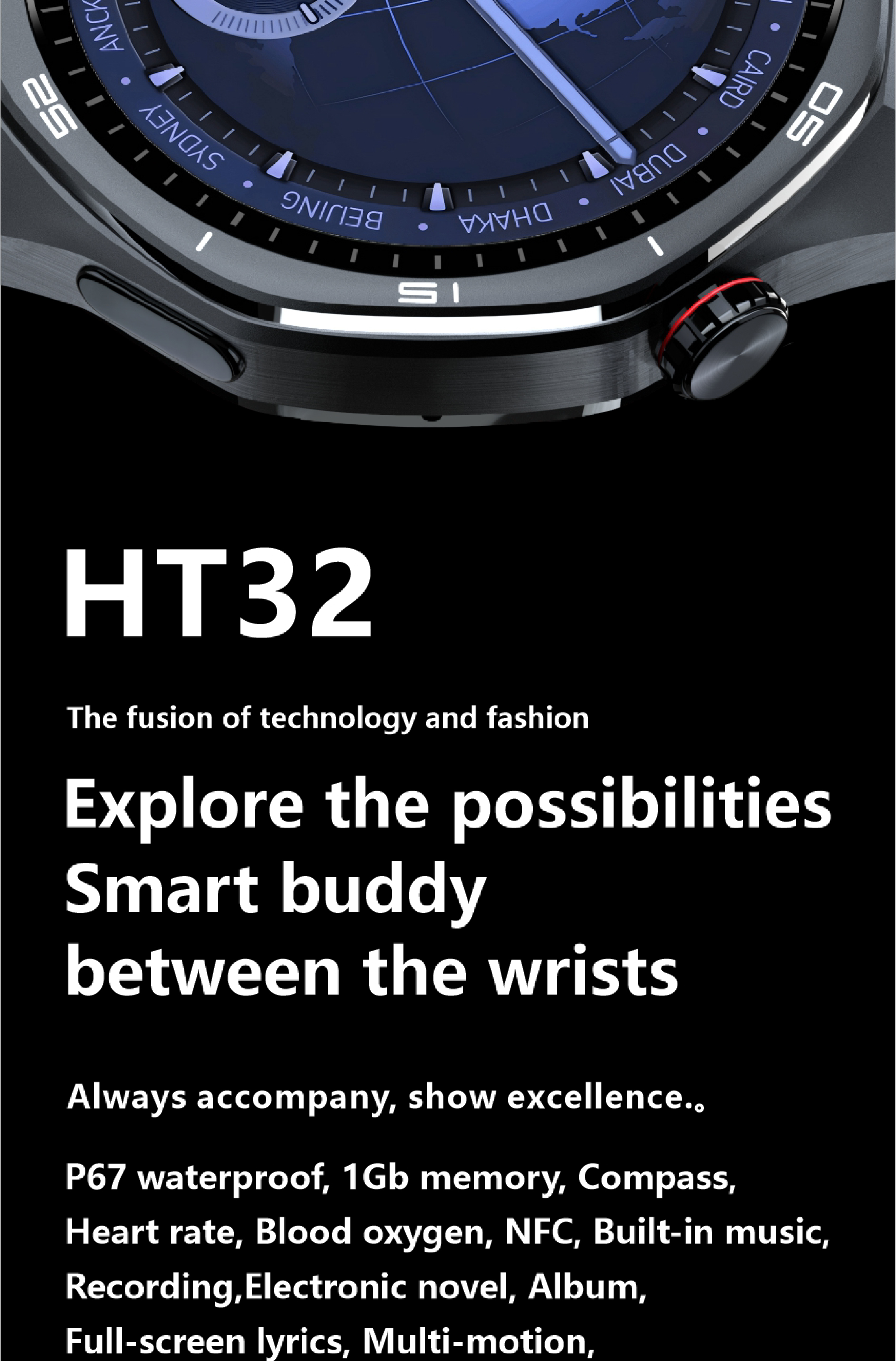 Novo Para Android IOS Smartwatch 2024 Olá HT32 46mm HD AMOLED 4GB ROM NFC Bússola Bluetooth ...