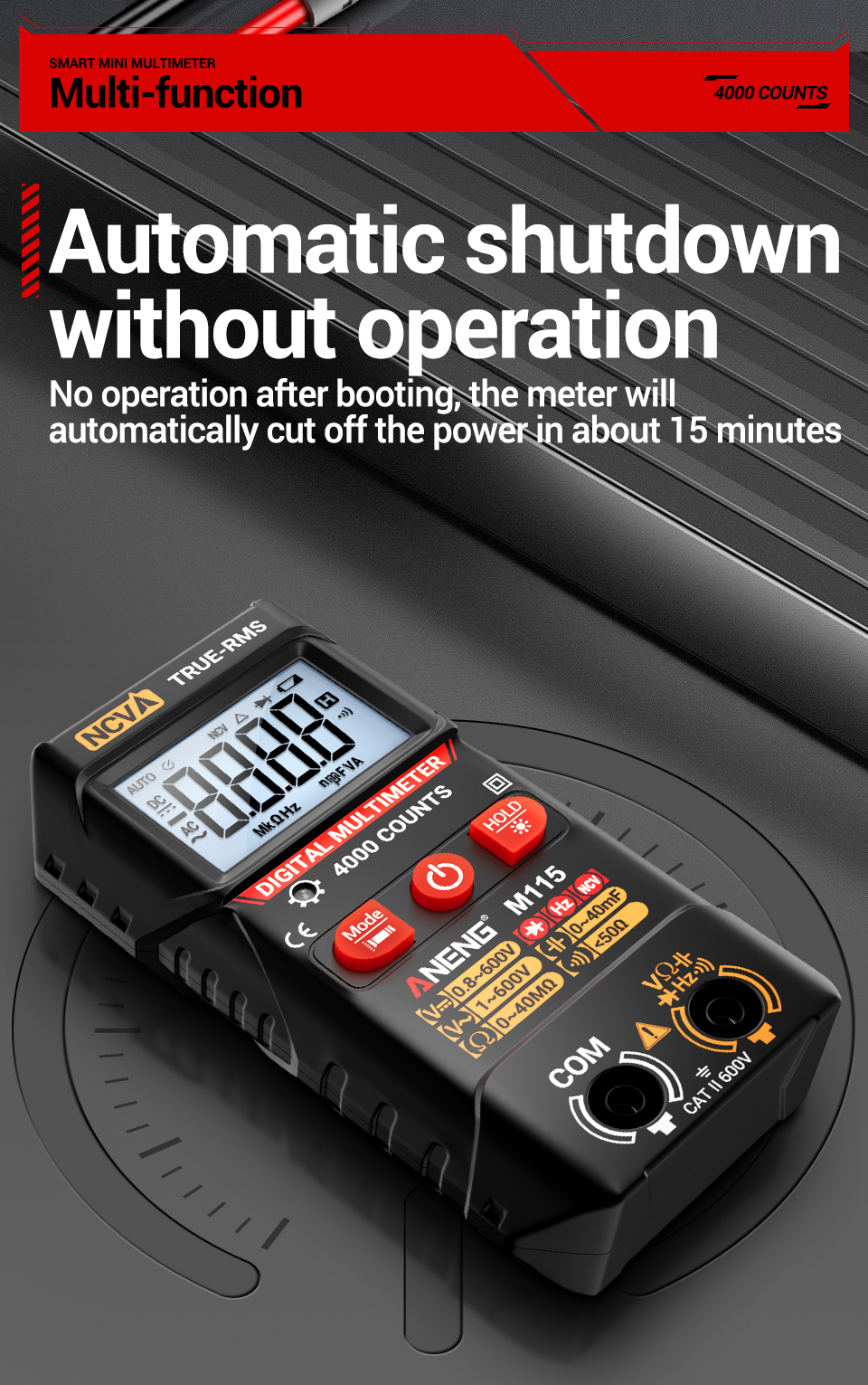 ANENG M115 Mini Multímetro Inteligente 4000 Contagens Digital DC/AC ...