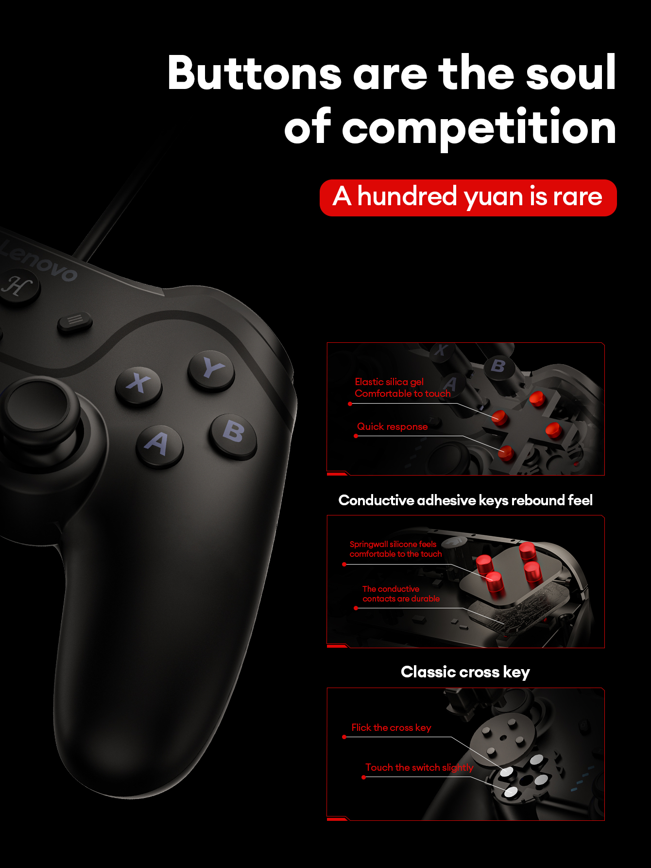 Lenovo P01 Gamepad Com Fio Sem Latência Smart Grip Dual Hall Trigger ...
