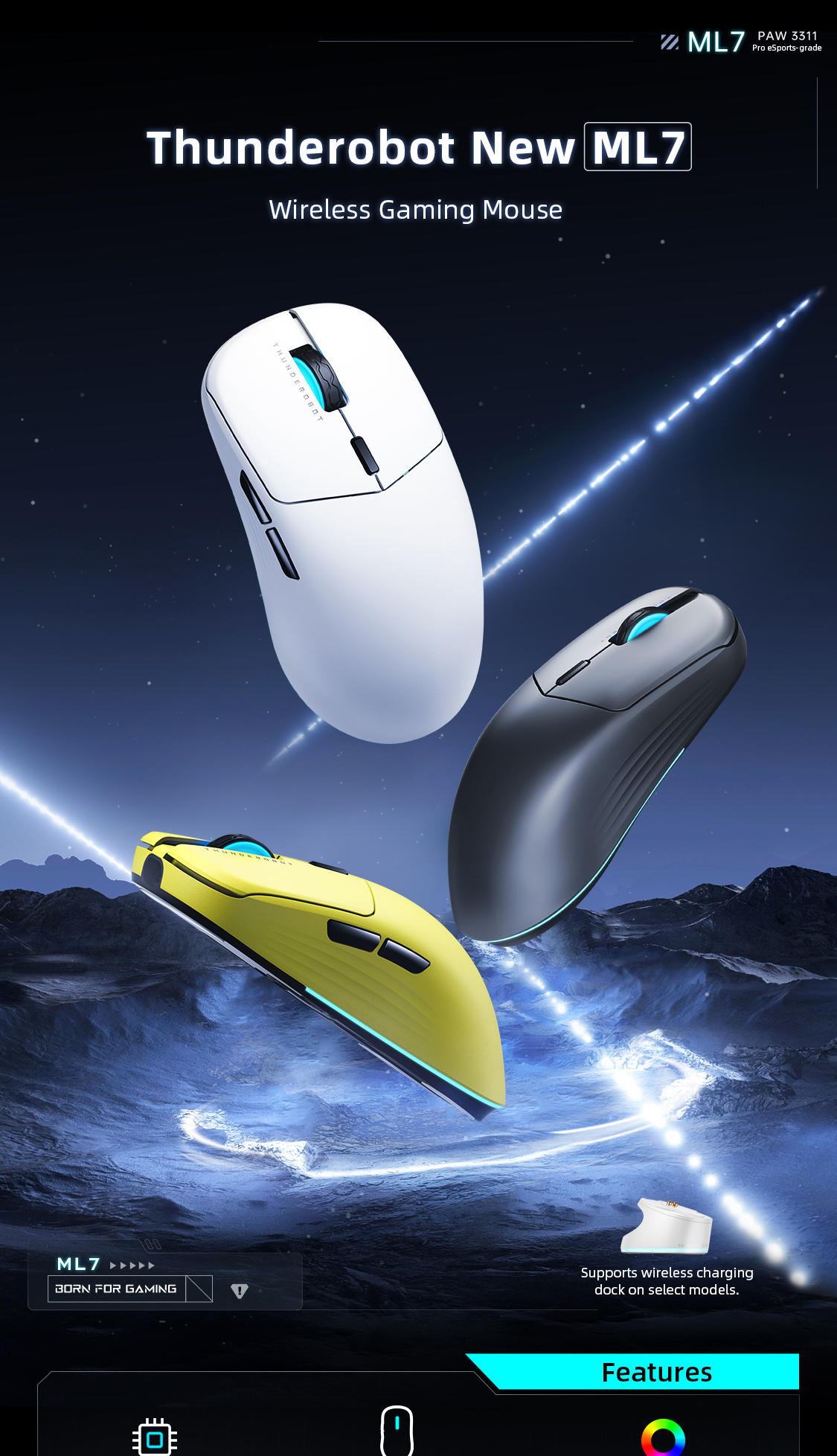 Thunderobot ML7 Mouse Para Jogos Com Doca De Carregamento Bateria De ...