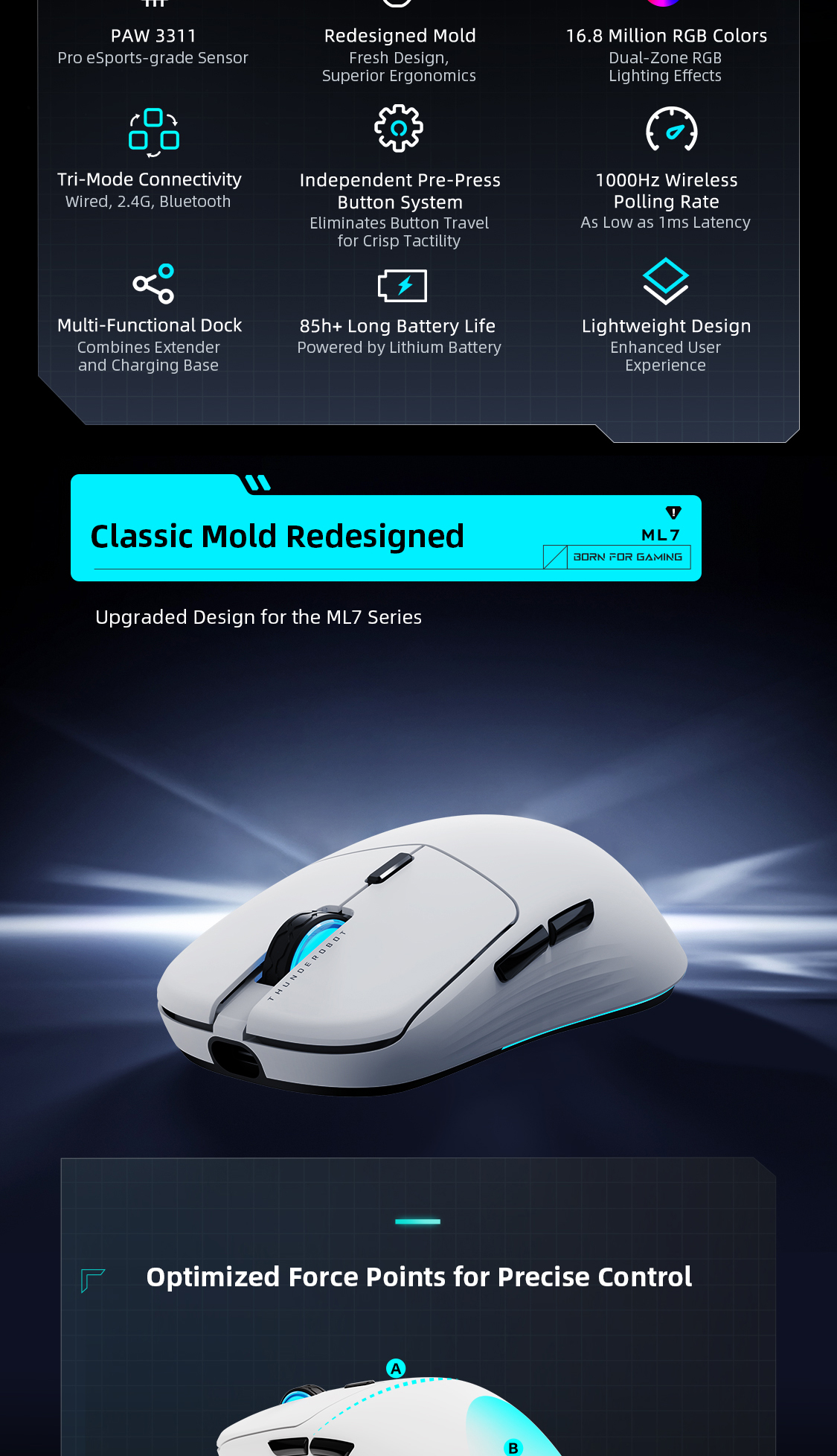 Thunderobot ML7 Mouse Para Jogos Com Doca De Carregamento Bateria De ...