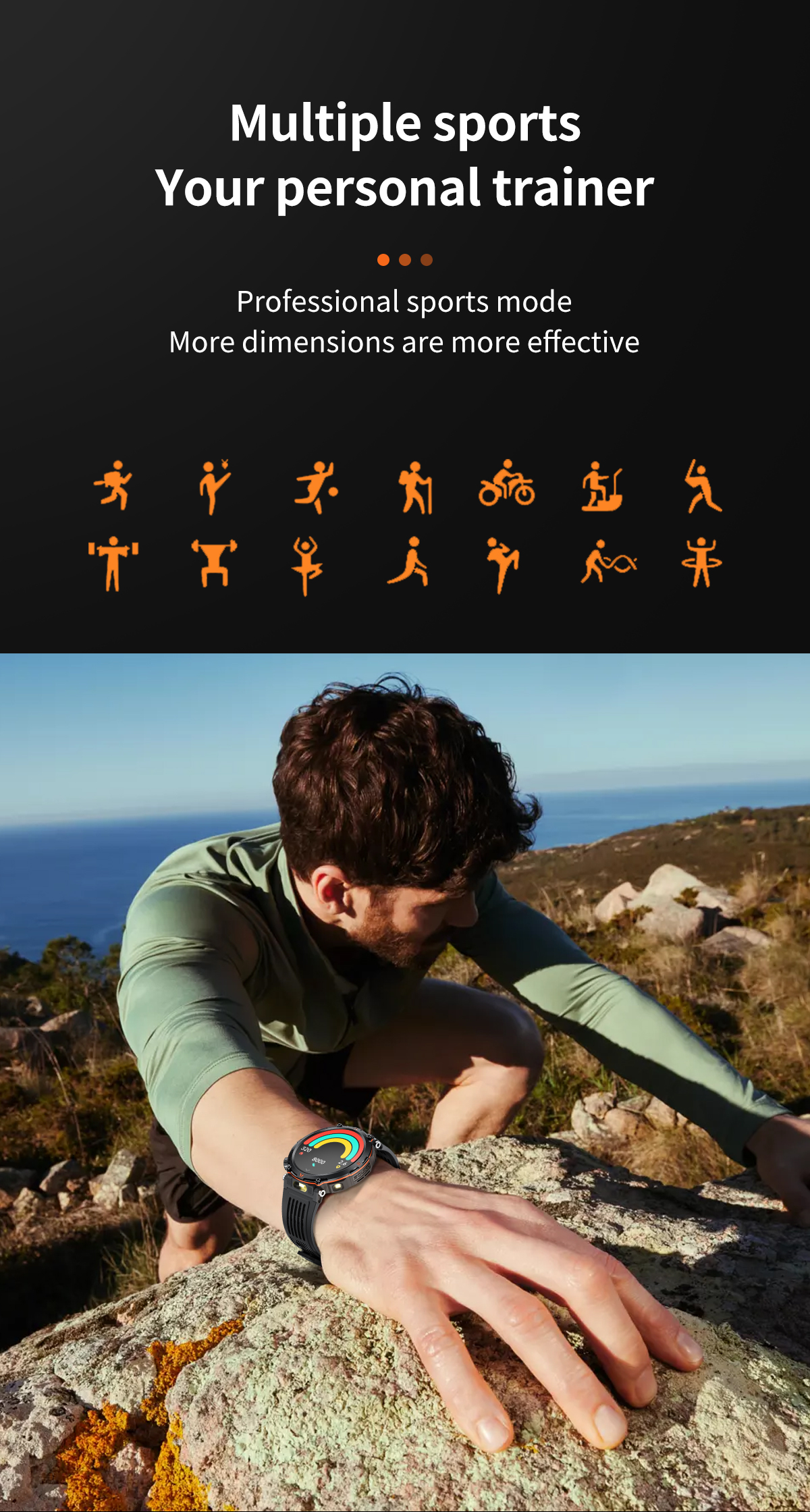 LIGE HT30 Relógio Inteligente Masculino Bússola Lanterna LED 600mAh ...