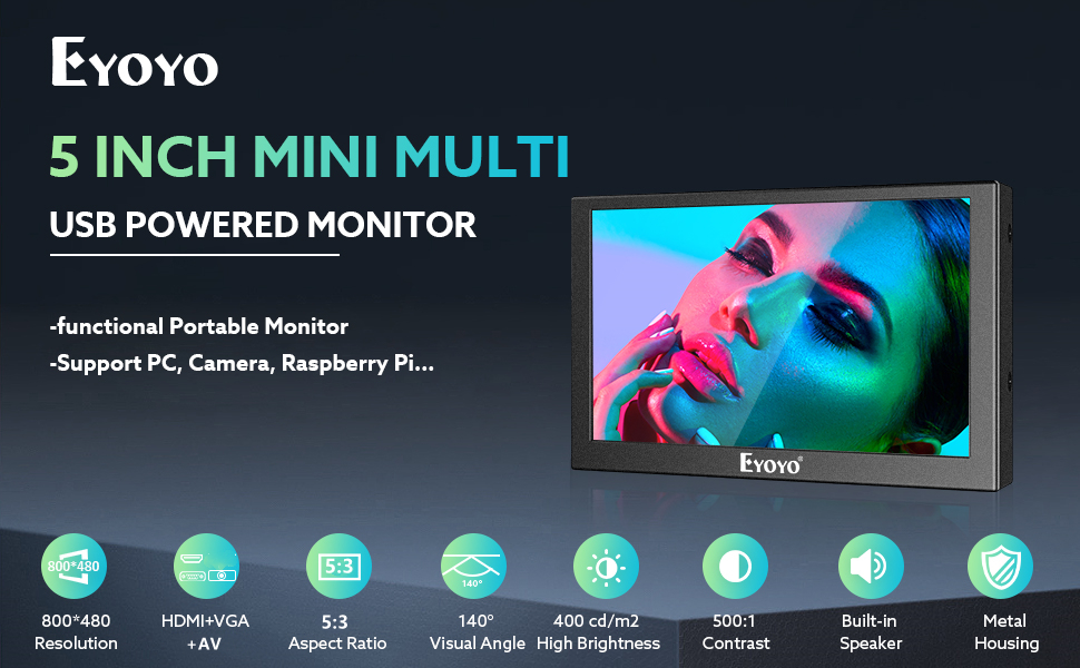 Monitor Eyoyo De 5 Polegadas , 800x480 Mini TFT LCD De Vídeo Com Furo ...
