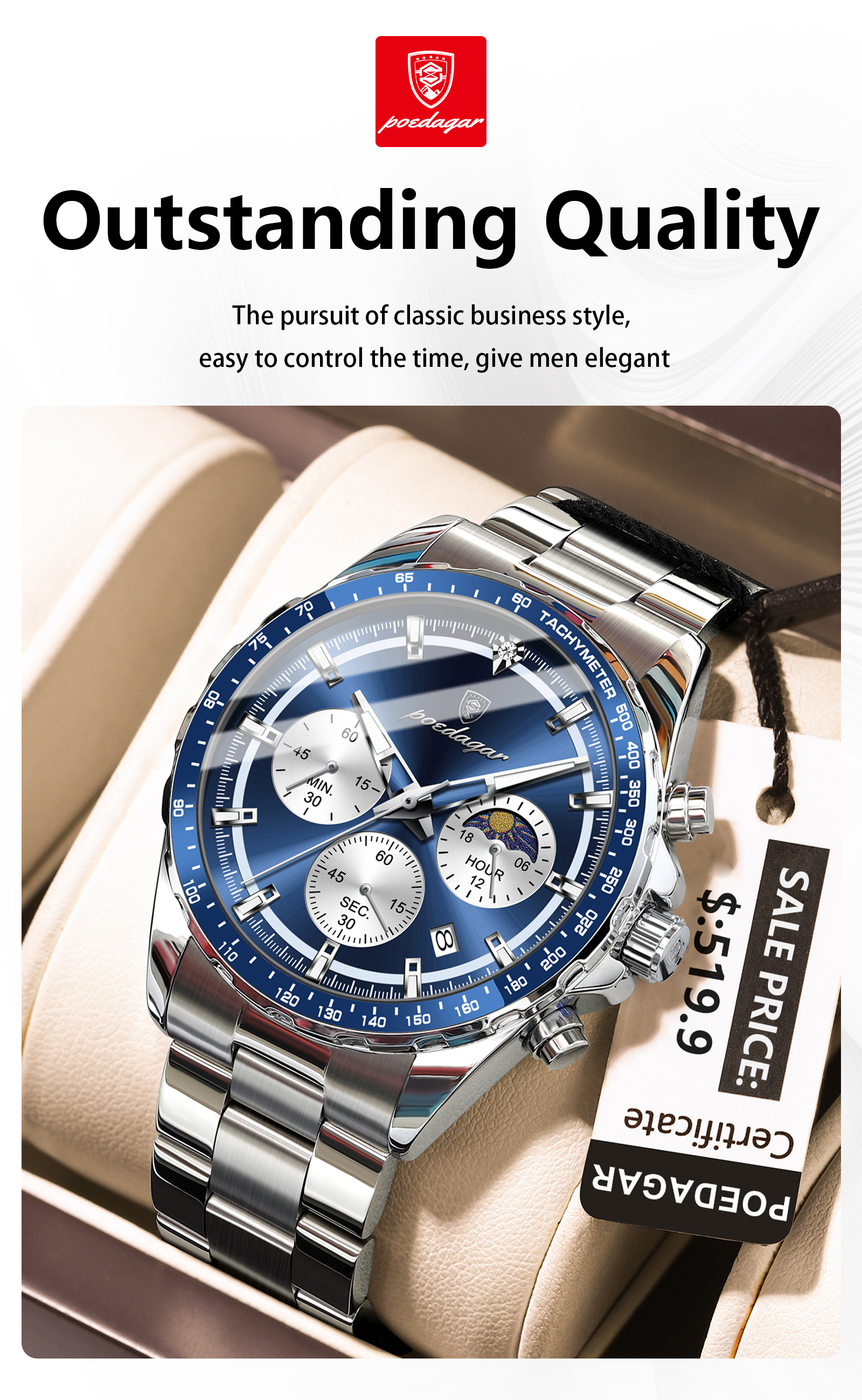 POEDAGAR Multifuncional Relógio Masculino De Luxo À Prova Dwaterproof Água Luminoso Cronógrafo ...