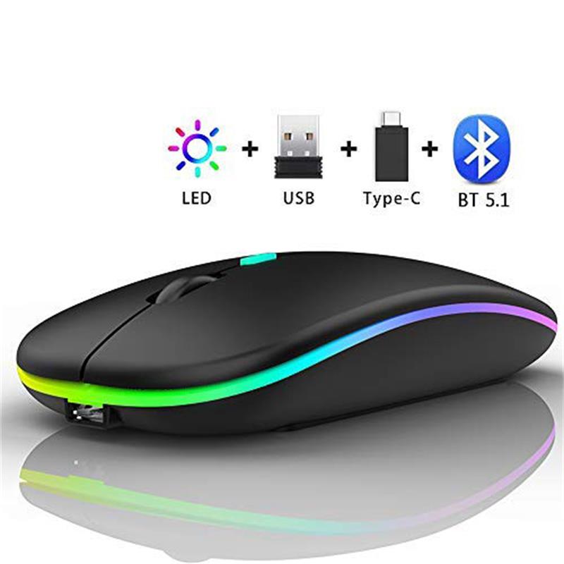 Mouse Sem Fio Bluetooth Recarregável para MacBook Air/Pro 2.4GHz BT 3 DPI Clique Silencioso ...