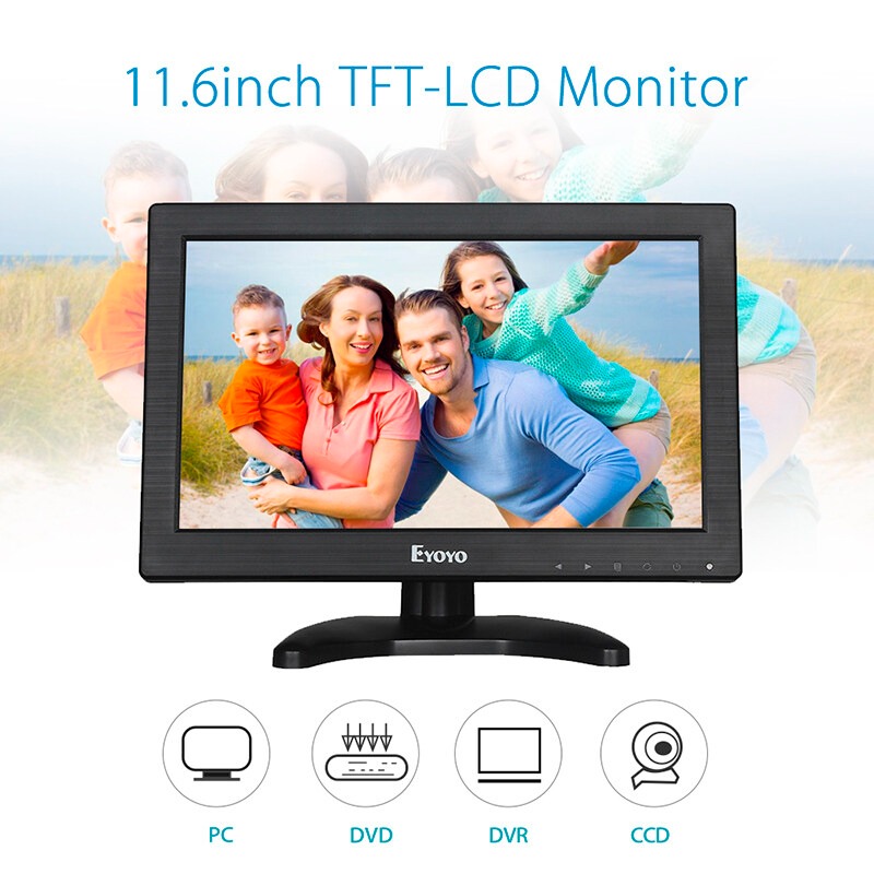 Eyoyo Monitor LCD TFT De 12 " Com Entrada AV HDMI BNC VGA 1366x768 Mini ...